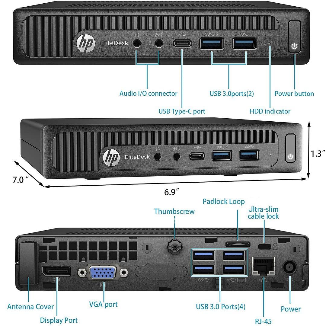 HP Mini PC EliteDesk 800 G2 Micro Desktop,i7 6700 Quad Core Up to 4.00GHz,32GB DDR4 1TB SSD,AX210 Built-in WiFi 6E + Bluetooth 5.2,HDMI,VGA,DP,Windows 10 Pro,Wireless K&M + TJJ Mouse Pad(Renewed)