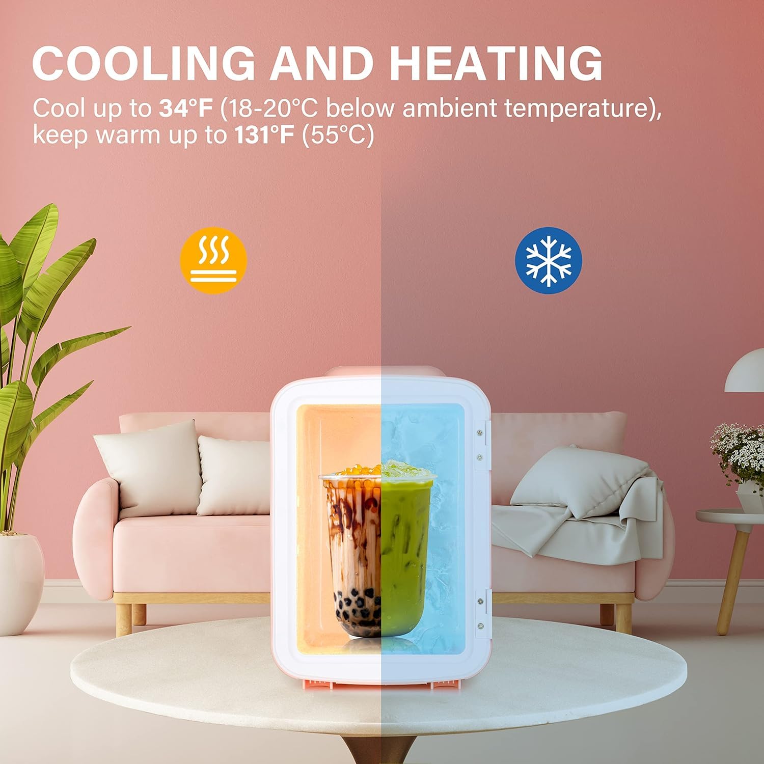 HealSmart Portable Mini Fridge, 4 Liter 6 Can Cooler and Warmer Compact Refrigerators 100% Freon-Free & Eco Friendly for Drinks, Food, Pink