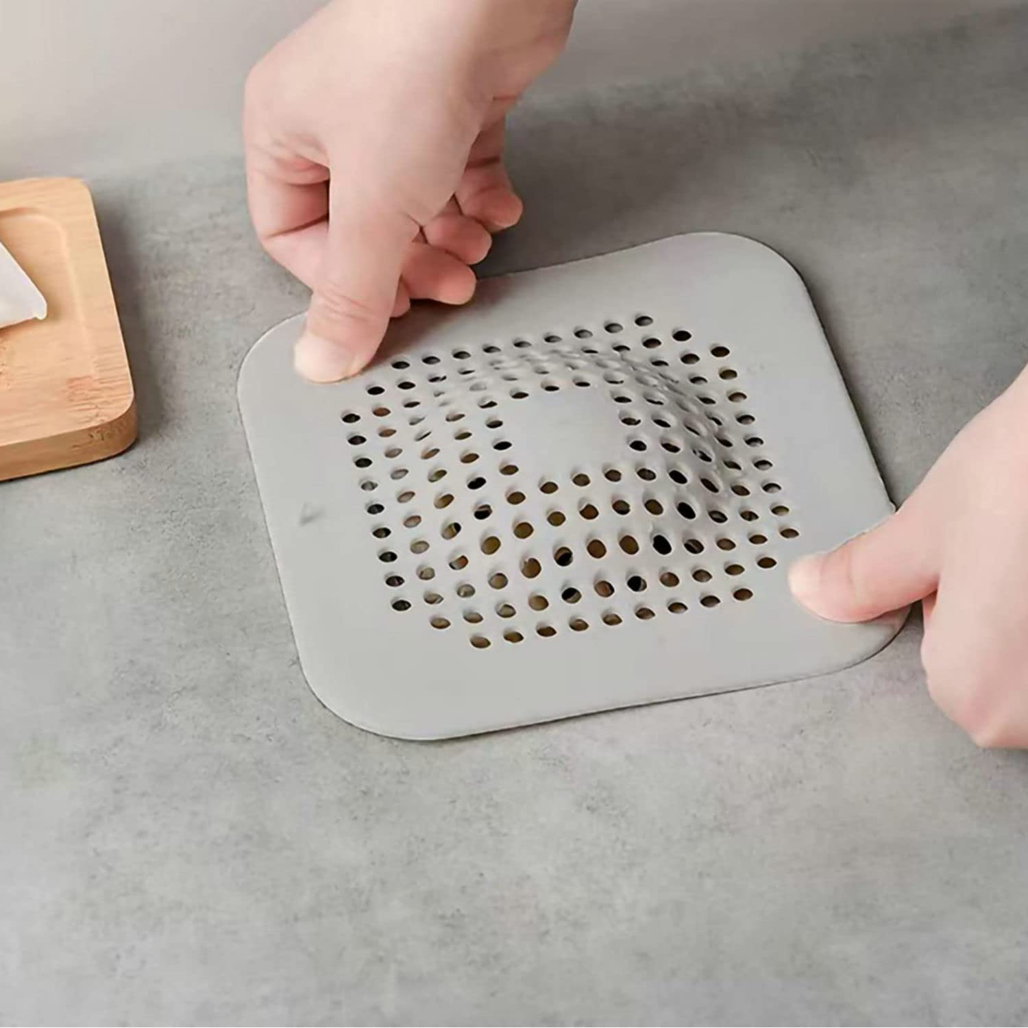 Hair Drain Catcher 4PCS, Raised Square Drain Cover with Suction Cup, Silicone Hair Catcher Hair Stopper Drain Cover for Bathroom Bathtub Kitchen