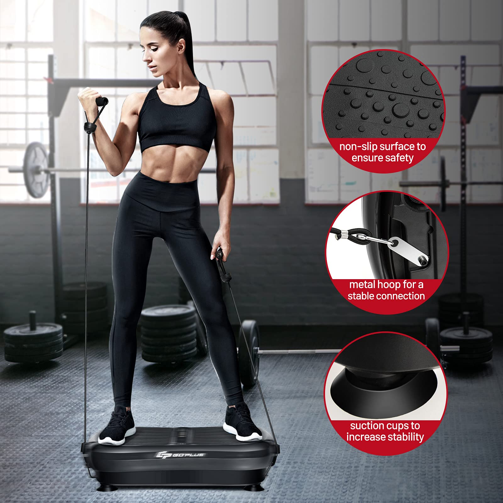 Goplus 3D Vibration Plate Exercise Machine, Vibration Fitness Platform, Loop Bands, 180 Speed Adjustment, 0-10Mins Timer, for Weight Loss, Toning & Wellness (Black)