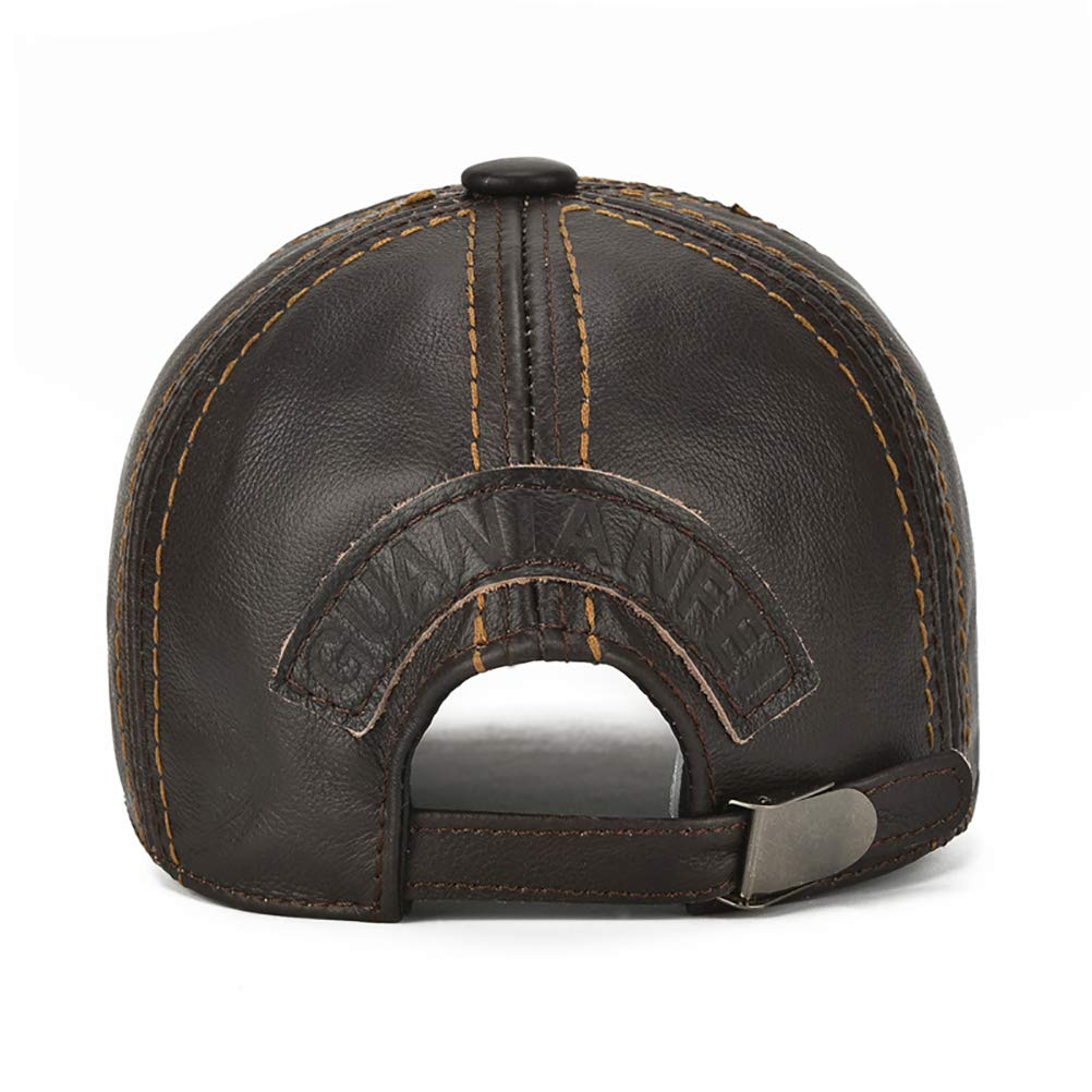Gudessly Adjustable Men's Genuine Cowhide Leather Baseball Cap for Fall Winter Outdoor Sports Hat A-Brown