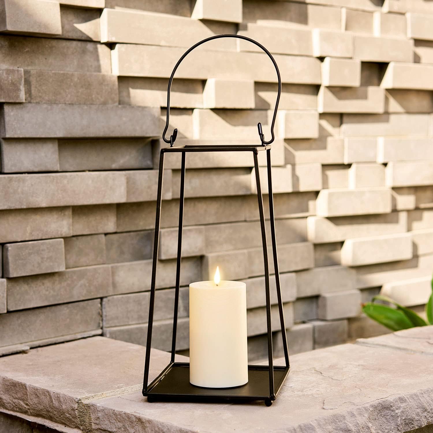 LampLust Indoor Outdoor Lantern Decorative Candle Lantern, 12 Inch Battery Operated Lantern, Black Metal with No Glass, Flameless LED Candle, Outdoor Lanterns for Front Porch Patio Table Decor