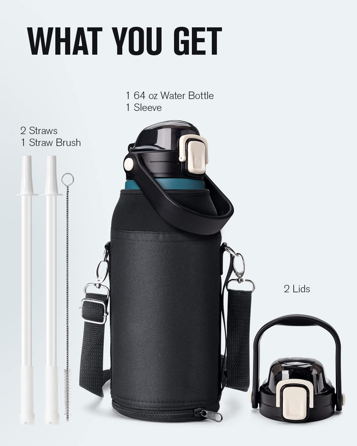 Half Gallon Water Bottle Insulated with Straw, Coolplus Large Water Jug with One-button Opening Lid, 64 oz Stainless Steel Metal Water Flask Themo Food Grade, Keep Cold 48h Hot 24h, Indigo Crush
