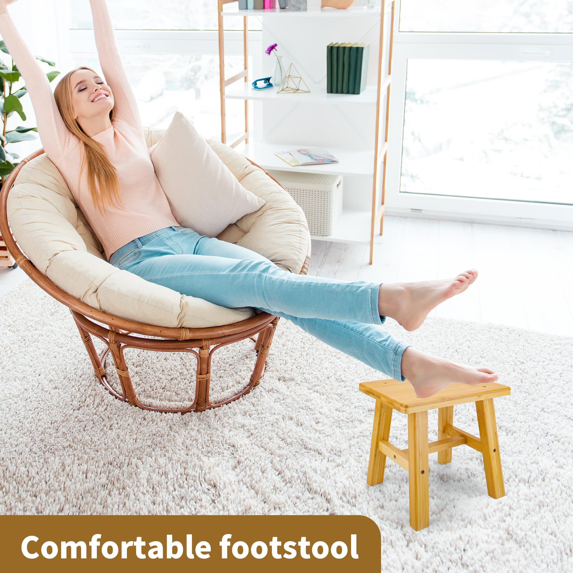 YEUIKERR Wooden Step Stool Small Wood Foot Stool Milking Stool for Adult for Adults, Kitchen,Bathroom,Bedroom, Easy Assembly
