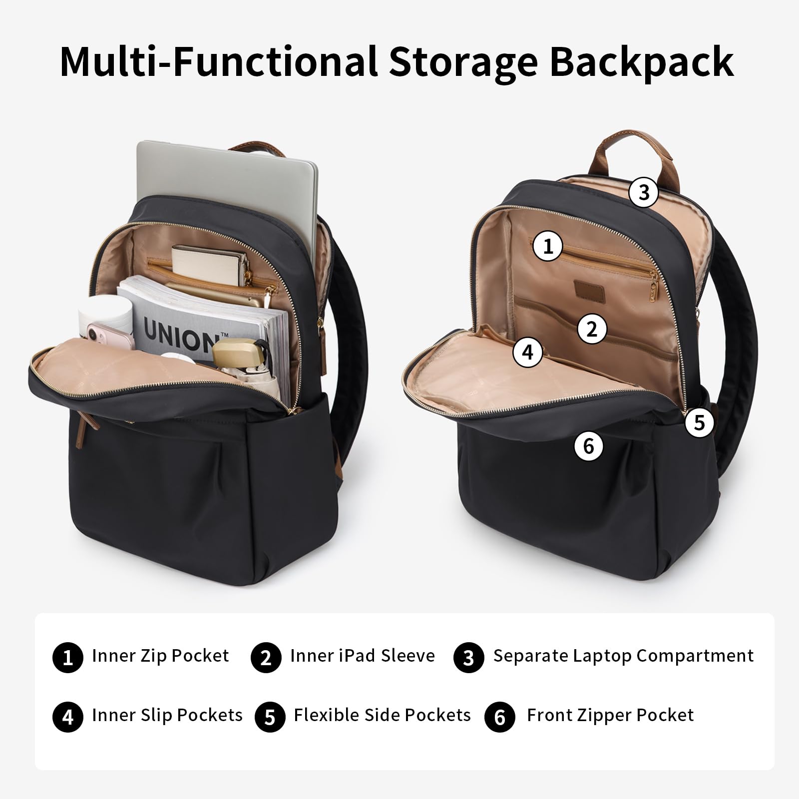 GOLF SUPAGS Laptop Backpack for Women Work Travel Backpacks Computer Bag Casual Daypack Fits 14 Inch Notebook (Black)
