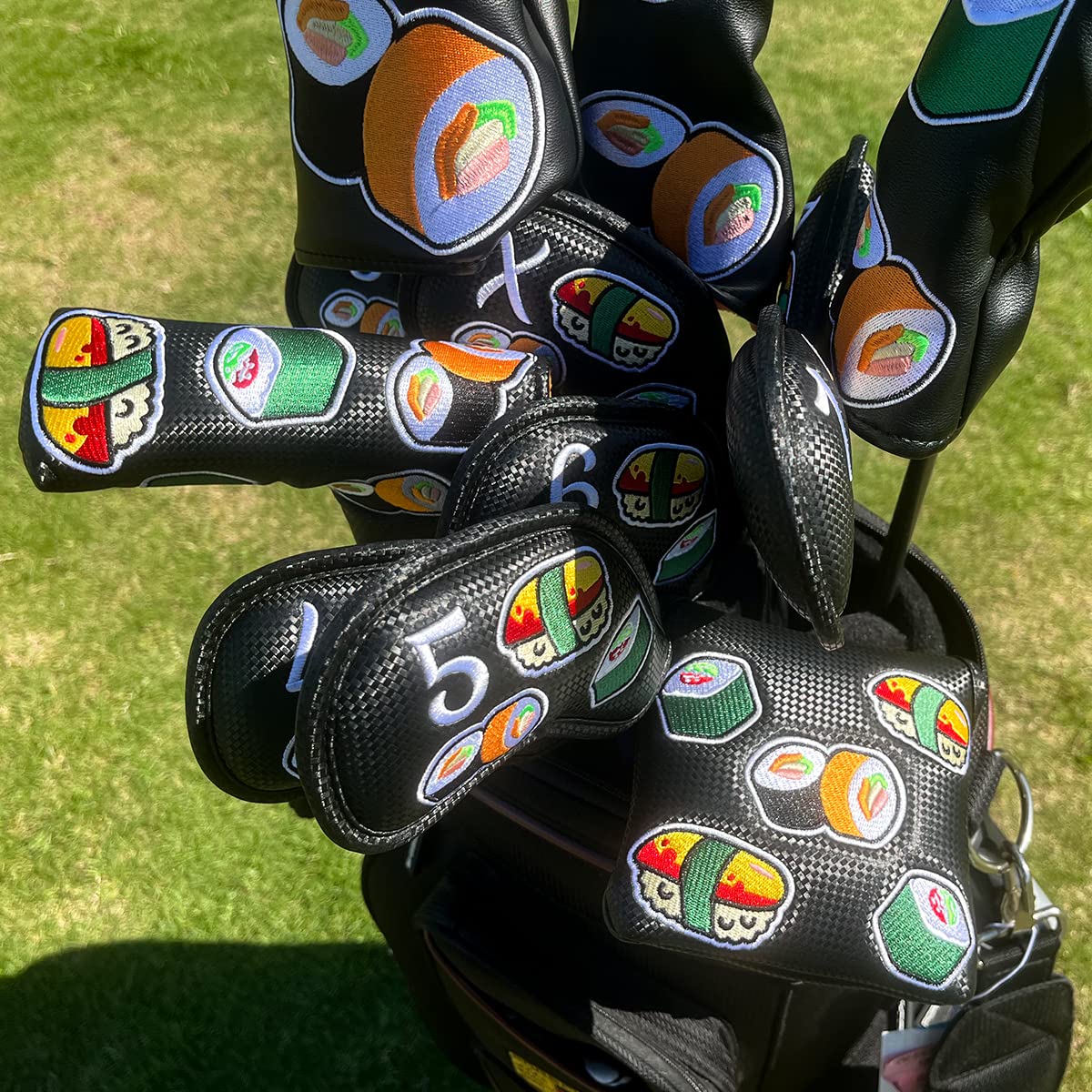 Golf Mallet Putter Cover, Sushi Pattern Putter Covers Golf Club Head Covers Putter Headcover for Mallet Leather Golf Putter Head Covers with Magnetic for All Brands