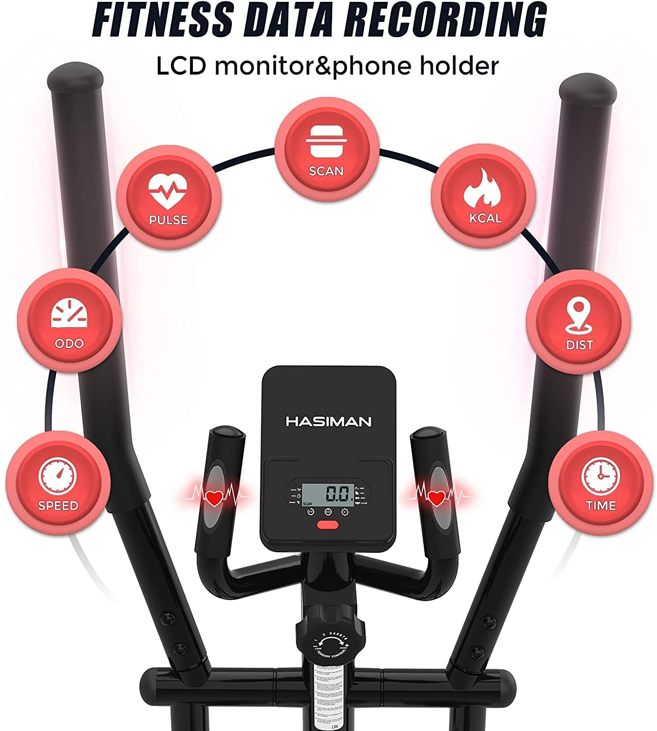 HASIMAN Elliptical Machine for Home Use Elliptical Exercise Machine with Silent Magnetic Elliptical Training Machines with 8 Levels Adjustable Resistance LCD Monitor and Pulse Sensor