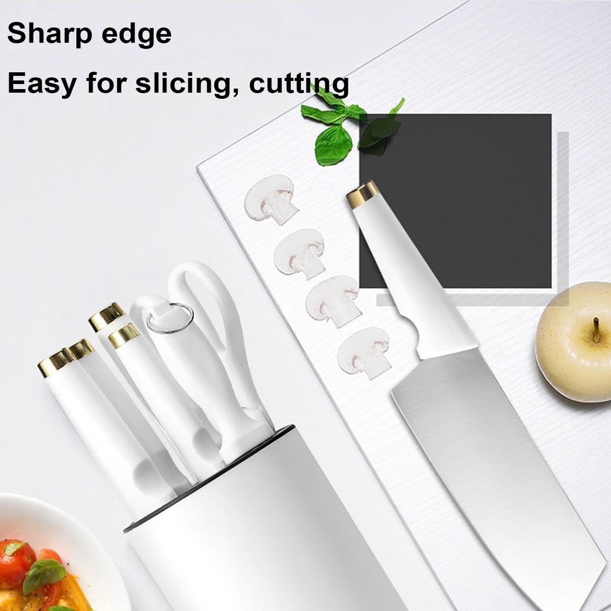 Kitchen Knife Set, Justup 7pcs Stainless Steel Knife Sets for Kitchen with Block, Ultra Sharp Home Kitchen Chef Knife Set, Paring Utility Fruit Knives Knife Set With Block White Knife Set