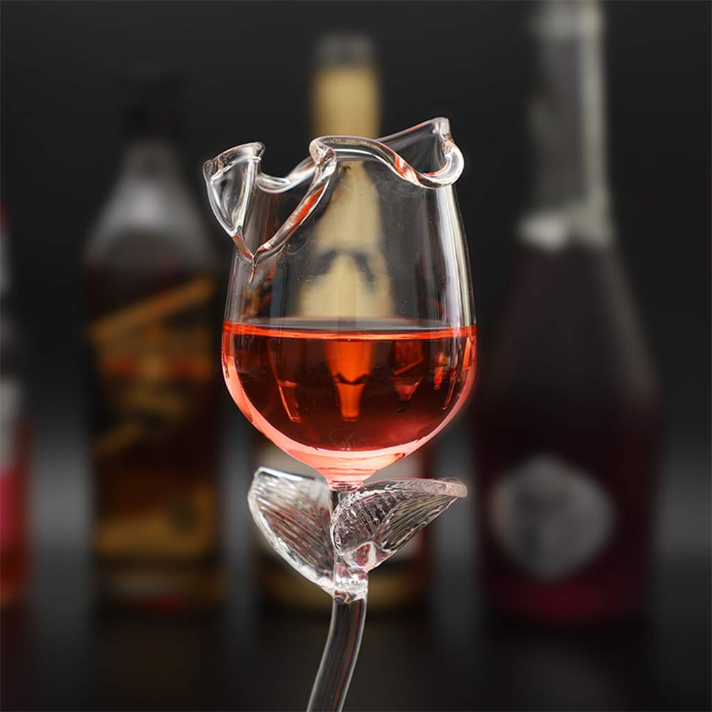 GQU Fancy Red Wine Goblet Wine Cocktail Glass 100ml Rose Flower Shape Wine Glass Party Barware Drinkware