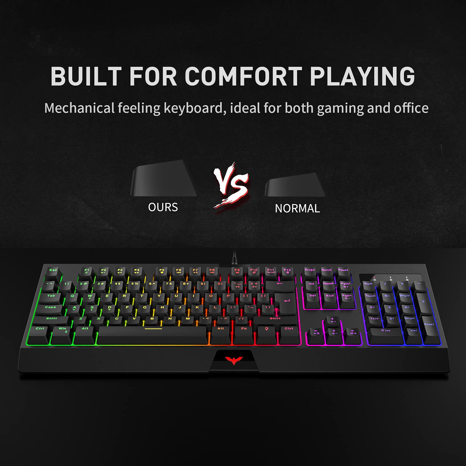 havit Rainbow Backlit Wired Gaming Keyboard 104 Keys Gaming Keyboards LED USB Ergonomic Keyboard for PC Windows Gamers