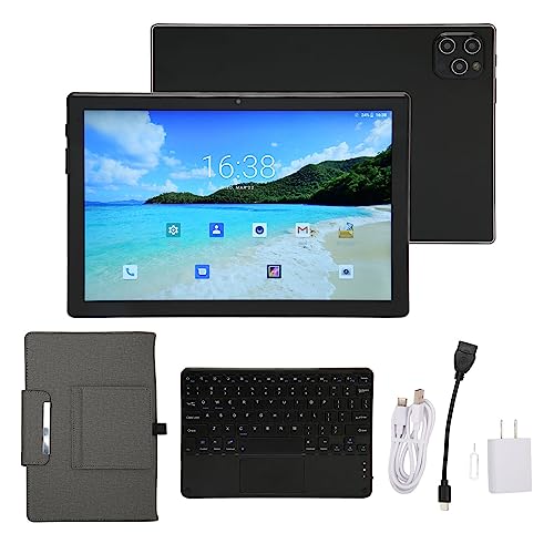 HD Tablet, Dual Camera Tablet PC 10.1in FHD 8GB RAM 256GB ROM with Keyboard for Travel (US Plug)