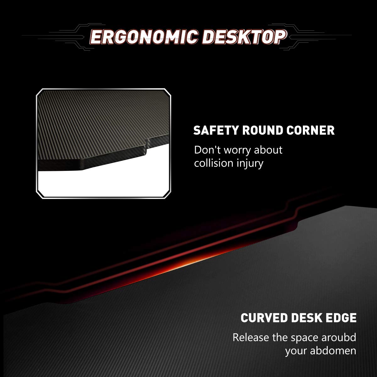 Hbada 43 inch Gaming Computer Desk, Home Office PC Desk, Z-Shape Racing Style Game Station with Double Cable Manage Hole, Sturdy Ergonomic E-Sports Desk with Cup Holder and Headphone Hook, Black