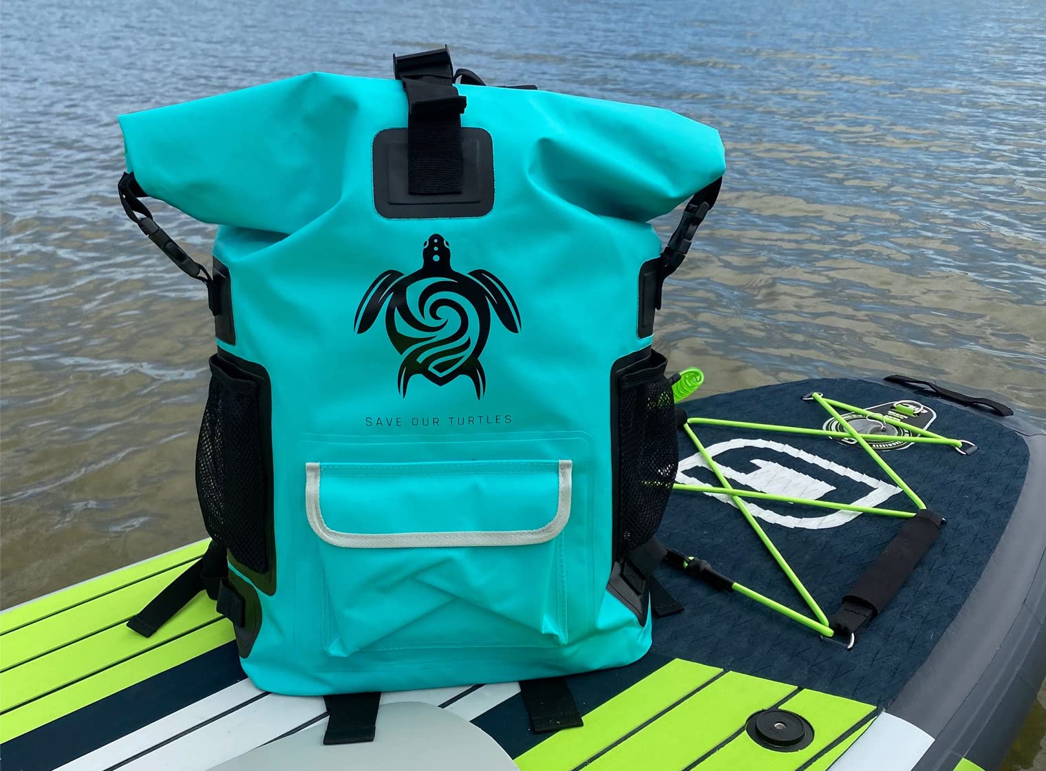 GILI Waterproof Backpack with Roll Top Closure, Easy Access Front Zipper, Side Mesh Pockets & Molle Webbing | Keep Your Gear Completely Dry while Paddle Boarding, Kayaking, Canoeing (28L Black)