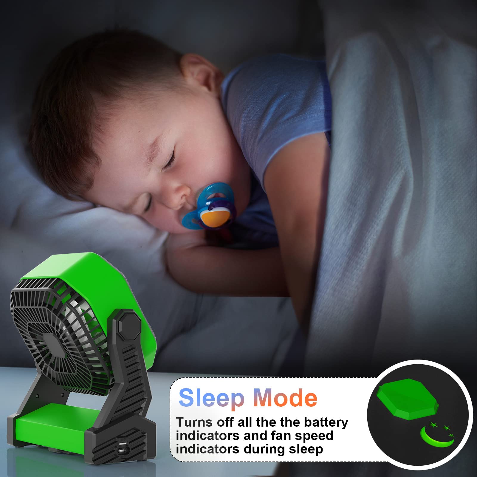 Higheed Camping Fan with LED Lantern, 20000mAh Rechargeable Battery Operated Tent Light & Hook, 270° Pivot, 4 Speeds, Personal USB Desk for Camping, Fishing, Power Outage, Barbecue, Jobsite