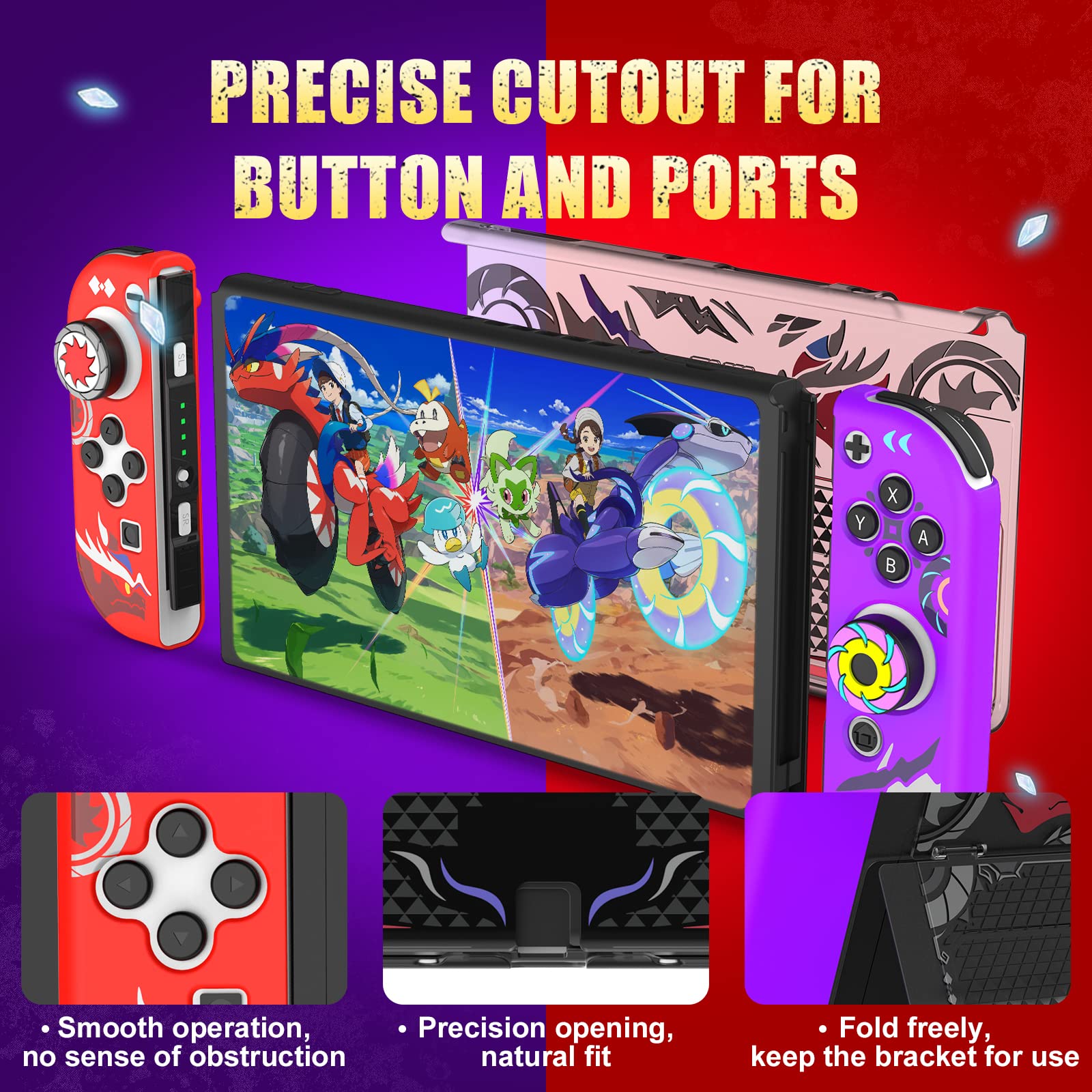 IINE Dockable Case Set for Nintendo Switch OLED, with Game Theme Print 5 in 1 Protective Case Cover Fit The Dock Station Package with 2pcs Soft Thumb Grip Covers