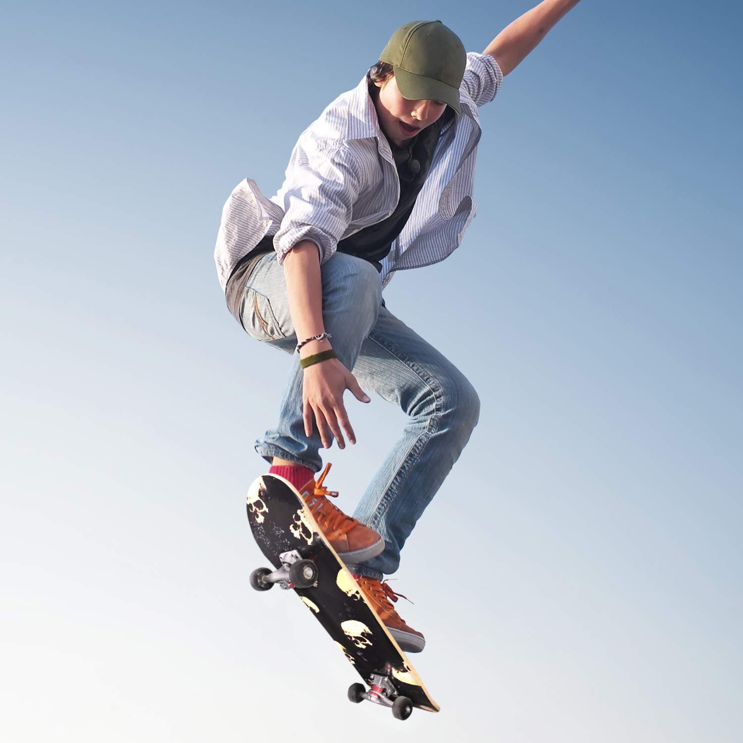 Gonex Standard Skateboard for Kids Teens Beginners, 31 x 8 Inch Double Kick Concave Complete Skate Board for Boys Girls Adults with 9 Layer Maple Deck, Skull