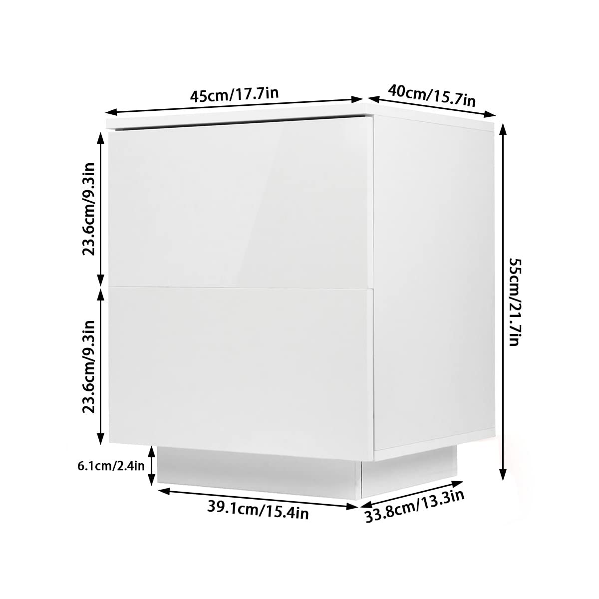HALLOLURE LED Nightstand Modern LED Bedside Table High-end Fashion Side Table 2 High Gloss Drawers Shelf End Table Night Stand Storage Cabinet Bedroom Living Room (White)