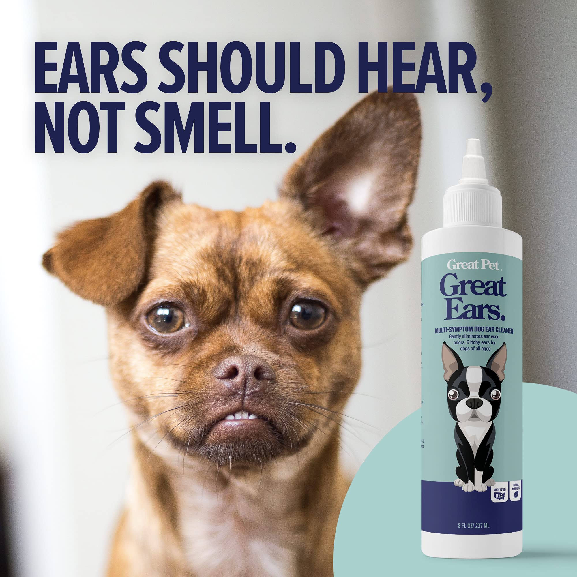 Great Pets - Dog Ear Cleaner - Advanced Ear Cleaning Solution for Dogs (8oz Bottle), Dog Ear Wash Rinse, Cleanser - Safe for Puppy & Senior Ears