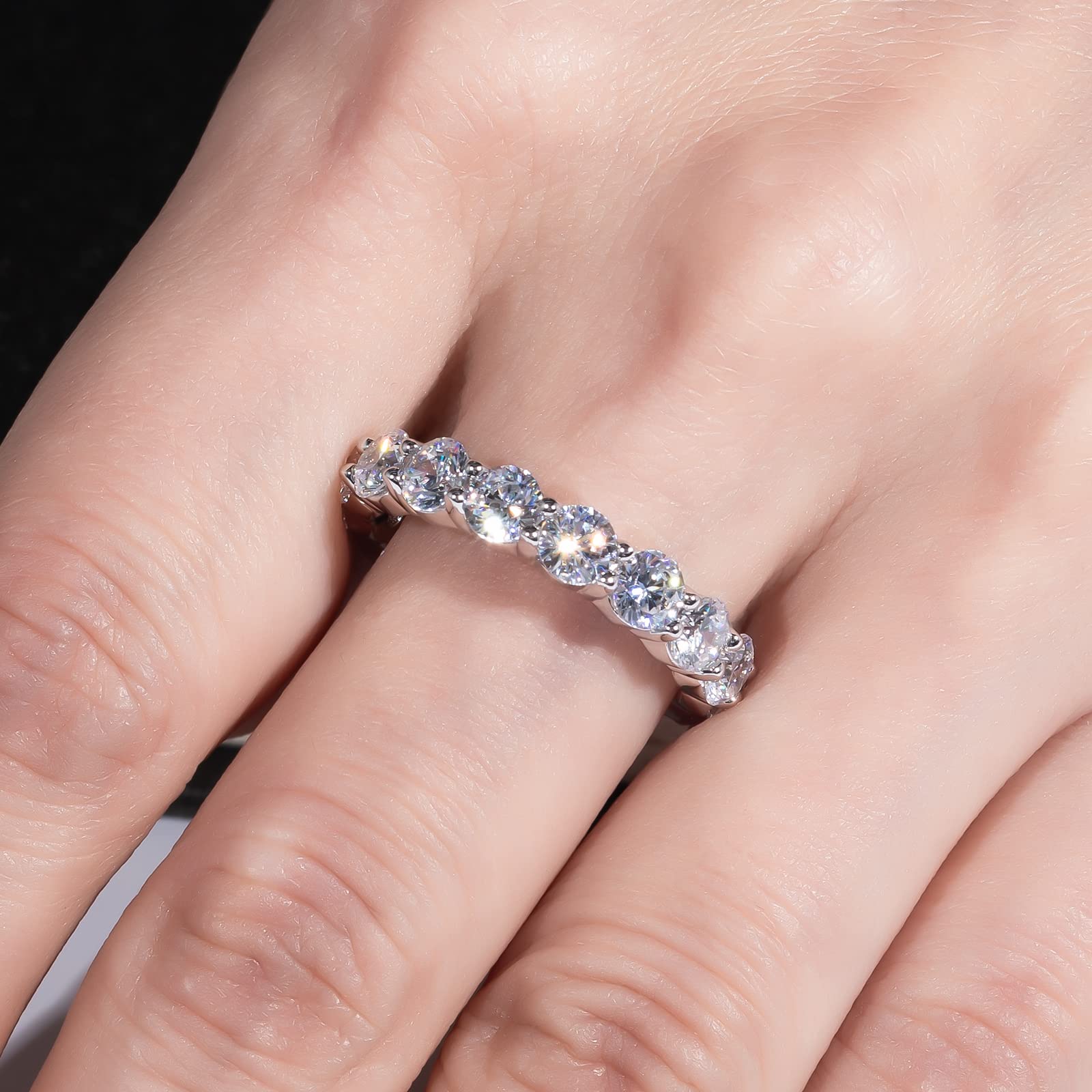 Gobaalele Cubic Zirconia Eternity Ring, 5.1cttw 5A Round Cut CZ S925 Sterling Silver Stackable Wedding Band, Simulant Diamond Eternity Band Ring Bridal Sets Christmas gift for Women Size7.5