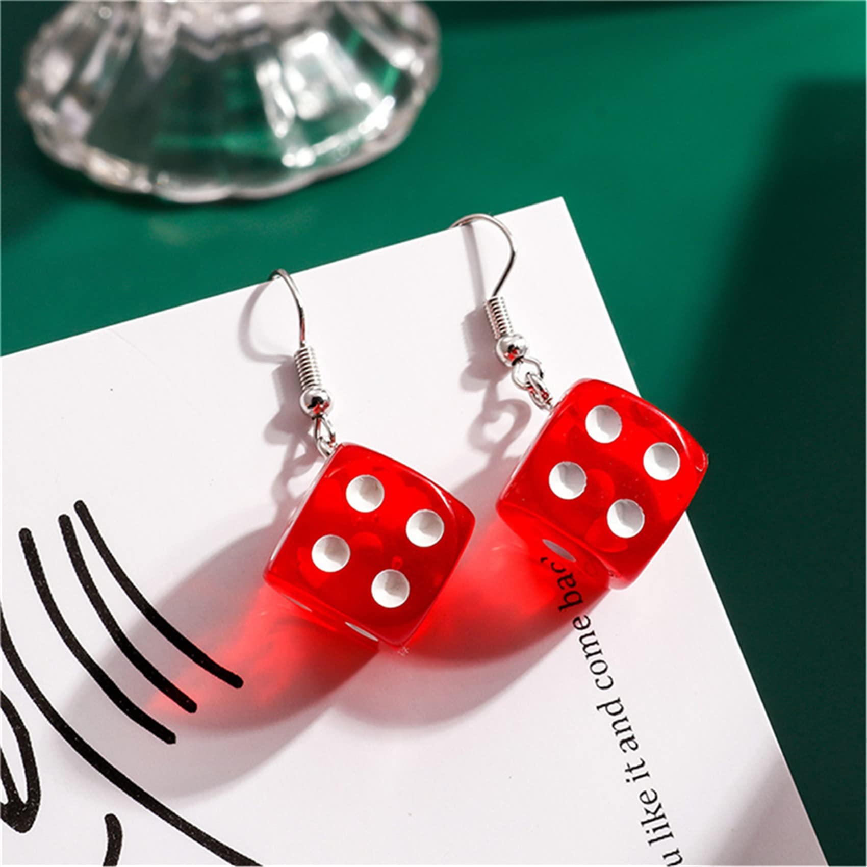 Iumer Women Dice Earrings Disco Dancing Earrings Punk Funny Geometric 3D Dice Drop Dangle Earrings Party Jewelry (Red, 1 Pair), 1 pair