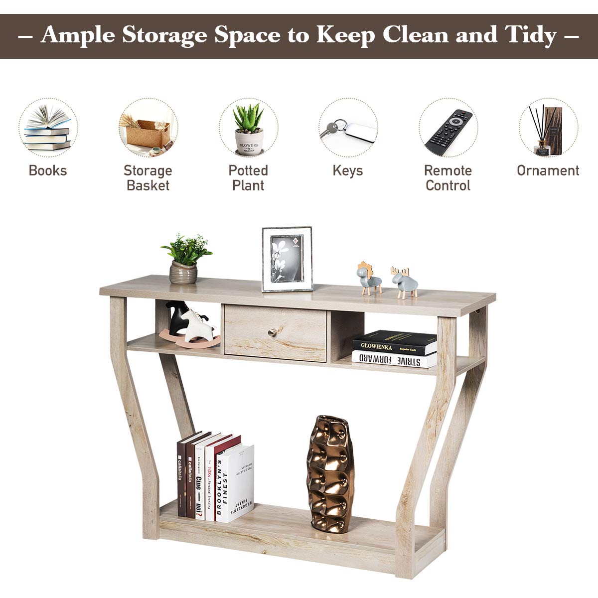 Giantex Console Table Easy Assembly Entryway Table W/Storage Drawer and Bottom Shelf, Mufti-Functional Home Furniture for Hallway, Living Room, Bedroom, Office 47 Inch Accent Hall Table (Gray Wash)