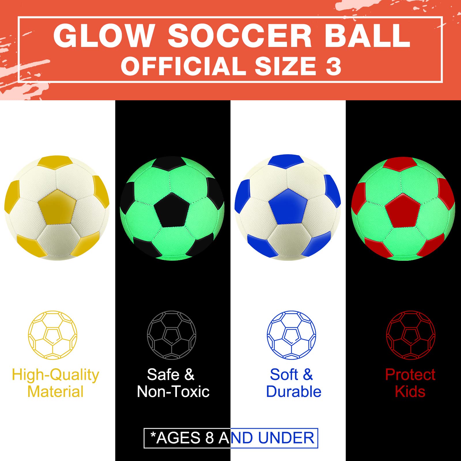 HyDren 4 Pcs Light up Soccer Ball Bulk with Pump Glow in The Dark Luminous Soccer Balls for Kids Teens Game Training Practice Back to School Gifts(Size 3)