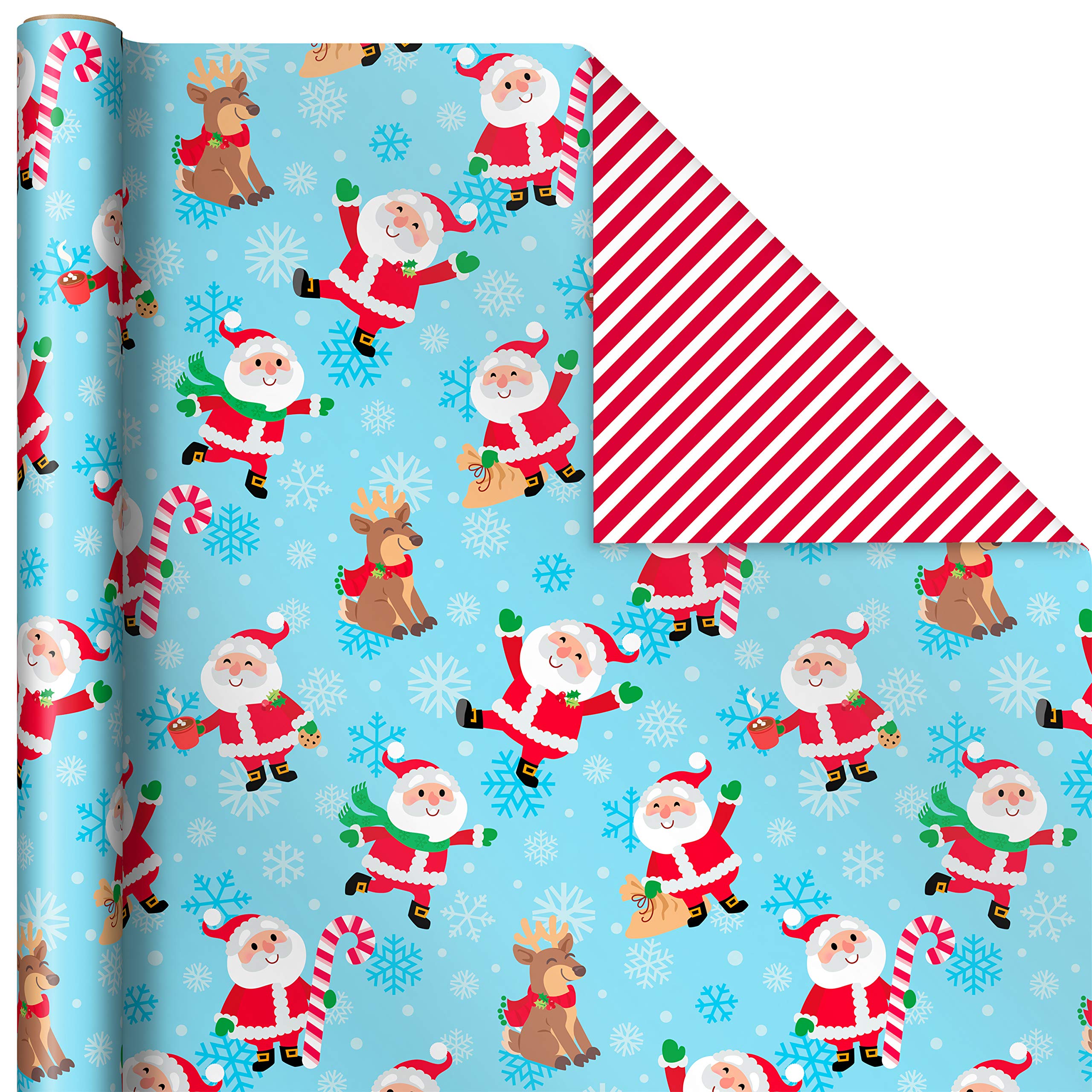 Hallmark Cute Reversible Christmas Wrapping Paper for Kids (3 Rolls: 120 sq. ft. ttl) Penguins, Santa, Trees, Stripes, Snowflakes, Merry Christmas"
