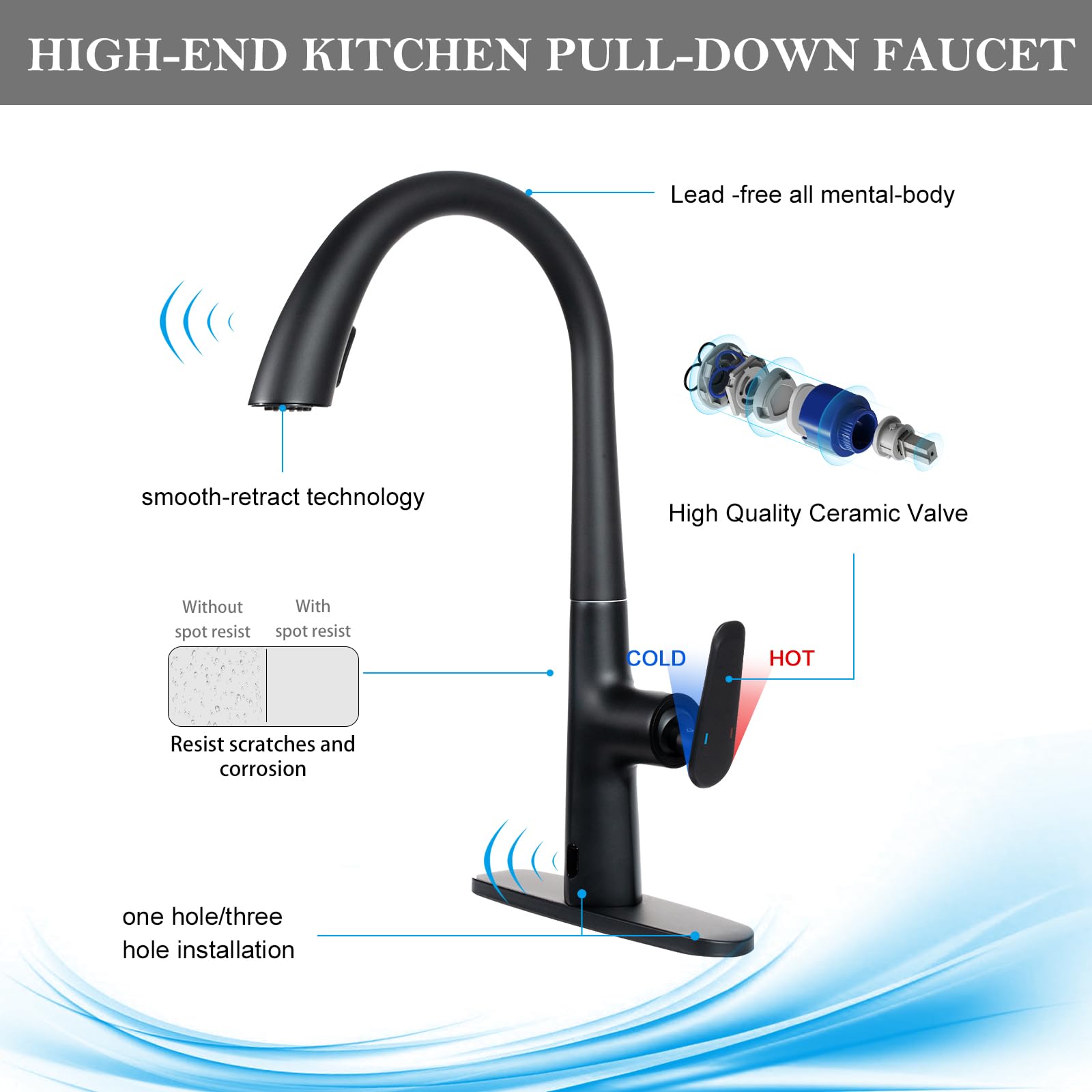 GIVINGTREE Dual Sensors Touchless Kitchen Faucet,One-Handle Pull Down Kitchen Faucet, 2 Mode Sprayer,Fingerprint Resistant, Dual Temp, American Standard braided hoses,Handle with 1/3 Hole Deck Plate