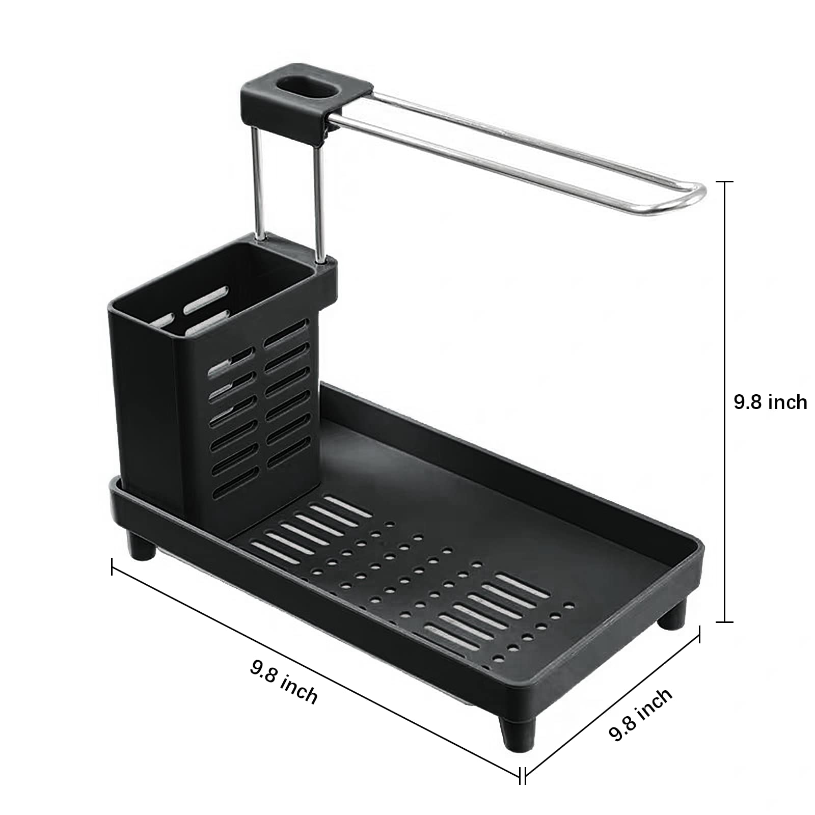 Kitchen Sink Caddy Sponge Holder with Drain Tray, Removable Sink Organizer for Dish Brush,Plastic & Stainless Steel Dish Rag Soap Holder, Non-Slip Dish Brush Holder Storage for Kitchen Counter