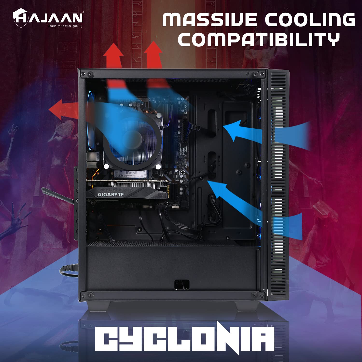 HAJAAN Gaming PC CYCLONIA Tower Computer Desktop - AMD Ryzen 7 5700G Processor Up to 4.6GHz - GeForce RTX 3060 12GB GDDR6-32GB DDR4-1TB SSD - Windows 11 Pro - Wi-Fi & VR Ready
