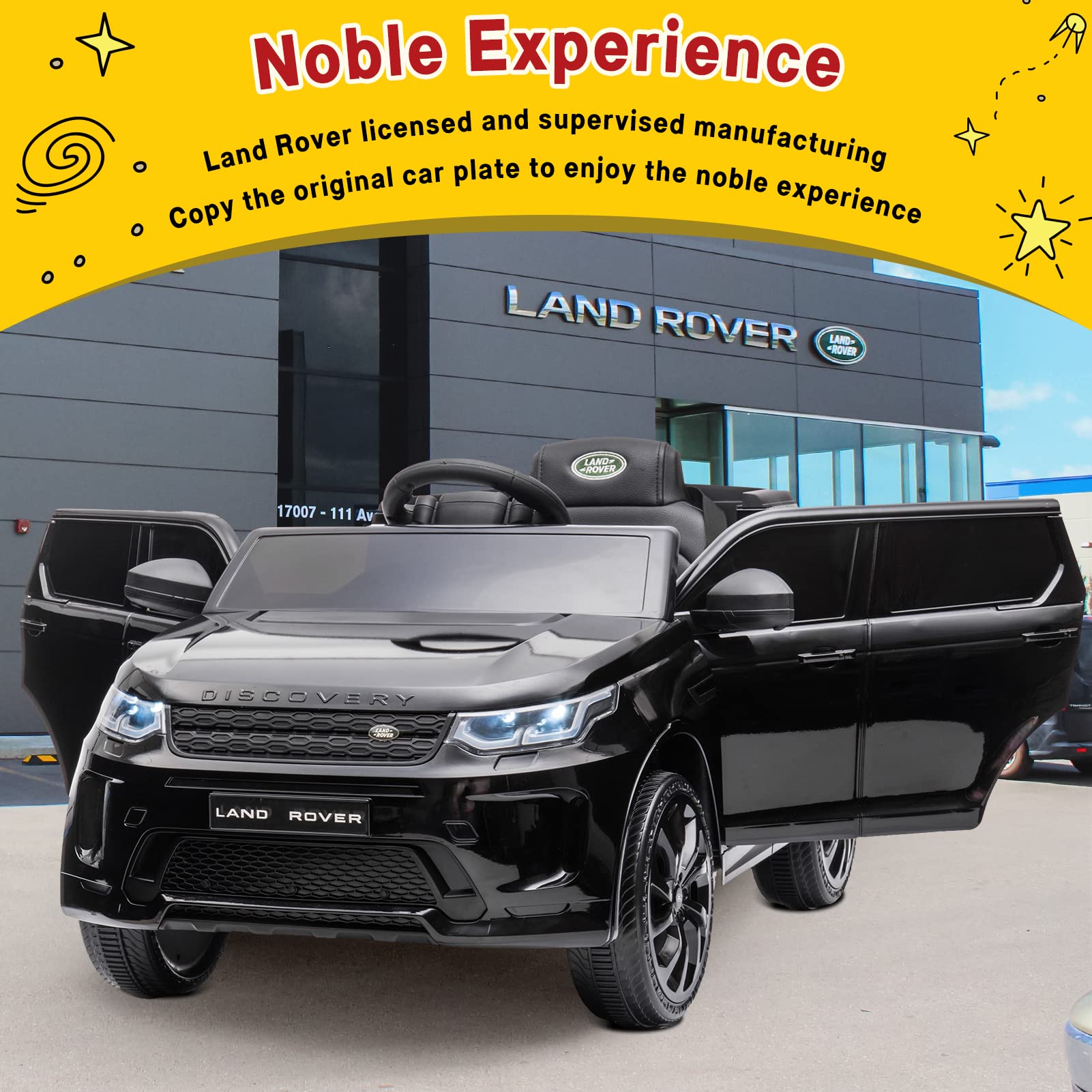Hetoy Ride on Car for Kids 12V Power Battery Electric Vehicles Licensed Land Rover Ride On Truck w/Parent Remote Control, MP3 Player, Rocking, Pull Rod (Black)