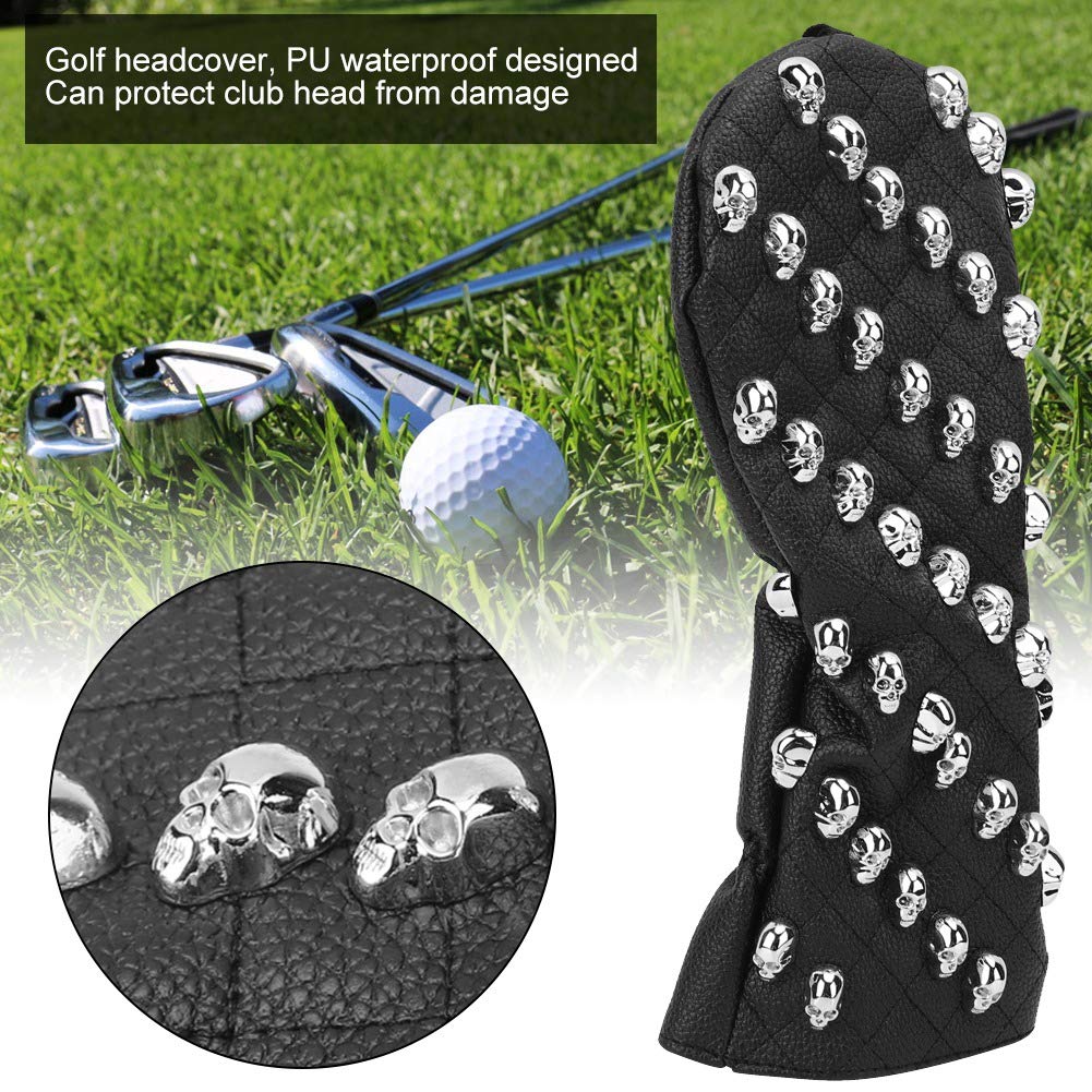Golf Head Cover,Keenso Golf PU Skull Wooden Club Head Protector Cover Headcover Protector Accessory Black(M)