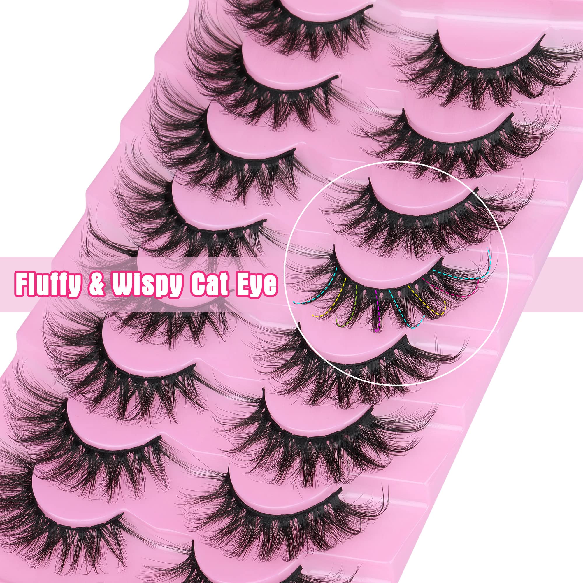 Mink Lashes Fluffy Wispy False Eyelashes Dramatic Look Pleell 20mm Long Full Volume Fake Lashes 8 Pairs Pack