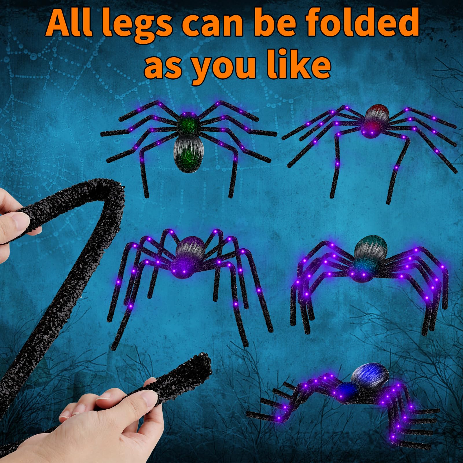 Halloween Decorations Outdoor,2023 Upgraded Light Up Giant Halloween Spider Decorations Bendable Fake Spider with Back Gradient Light,Halloween Decor for Home Yard Costumes Parties Garden Lawn