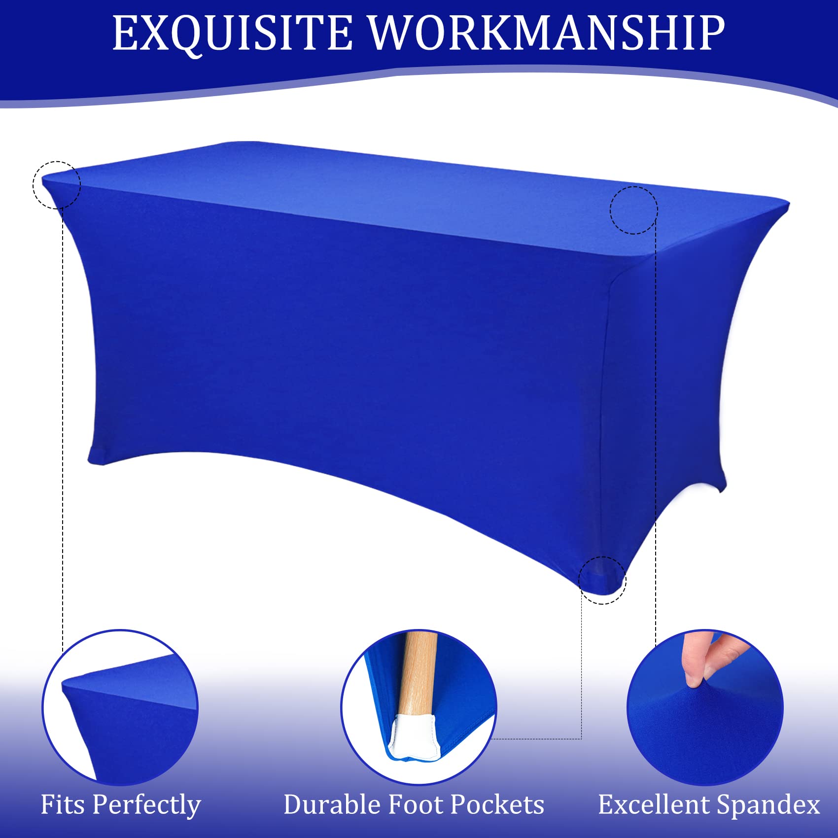 JALANCY 8 Pack 8FT Spandex Table Covers Fitted Rectangle Tablecloth Washable Wrinkle Resistant Stretch Table Cloth for Folding Table Wedding Party Birthday Banquet Bar Events (Royal Blue