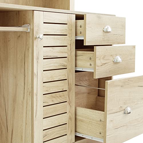GIYZOKNI Desk with Hutch, Computer Desk with Hutch, with Drawers, Open Shelf, Writing Laptop Table with Keyboard Tray, Wood Computer Desk Workstation Desk for Home Office