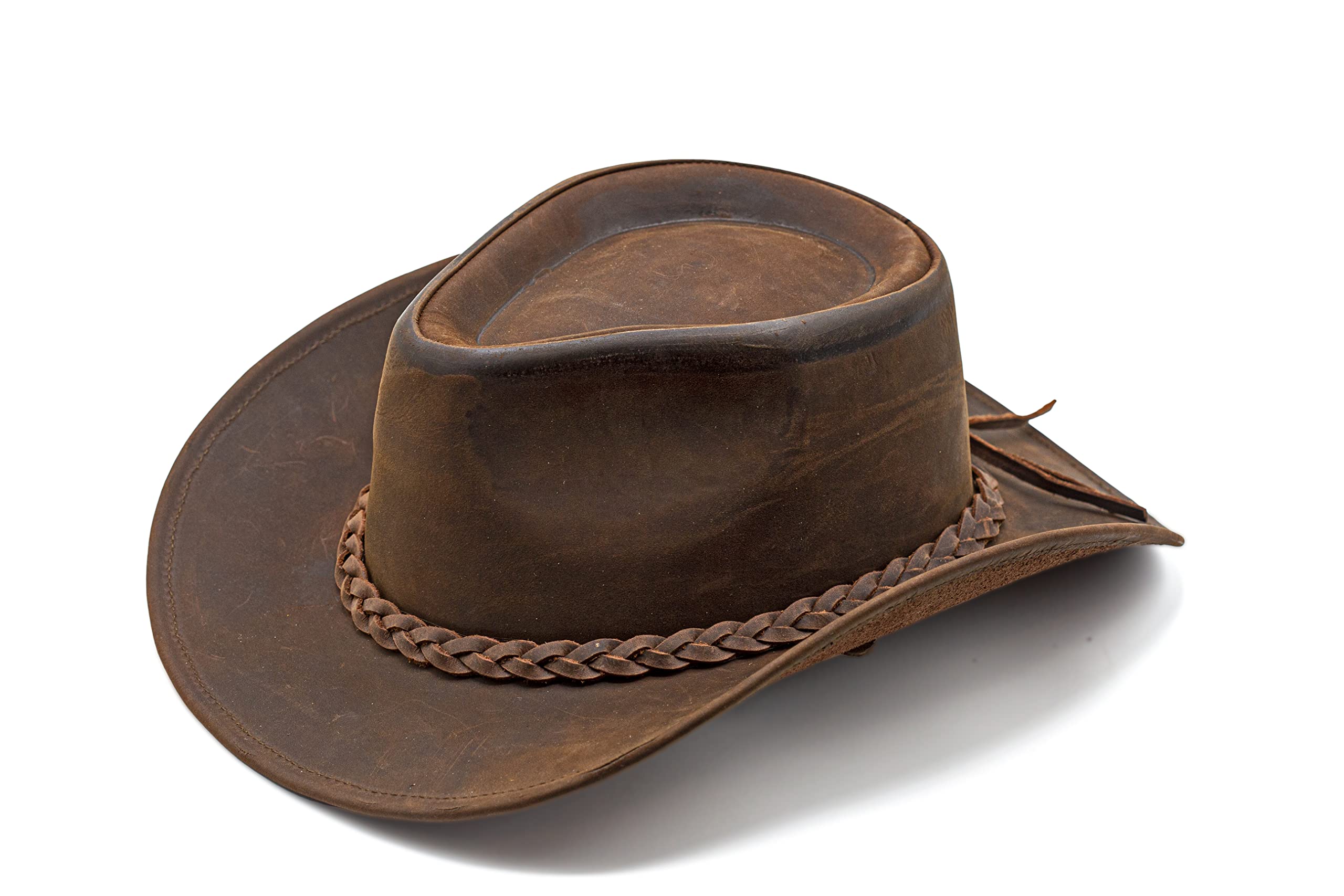 HADZAM Block Made of Grain Leather Cowboy hat for Men & Women Shapeable into Outback hat Great for Western Vintage Looks. Red Brown