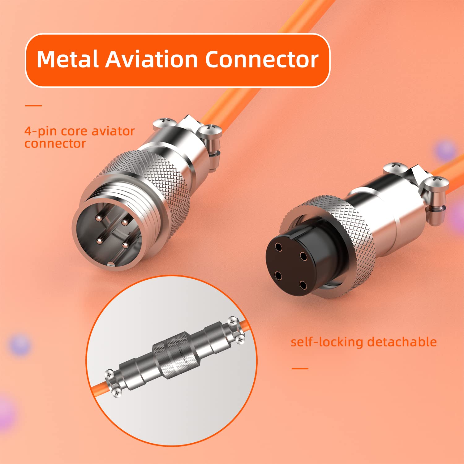 LexonElec Gaming Keyboard Cable, USB-Type C Dual Sleeve Stable Connection Mechanical Keyboard Cable, 2.0M (0.66 ft.) with Detachable Metal Flyer, Not Easy to Knot for PC Gamers(Orange)