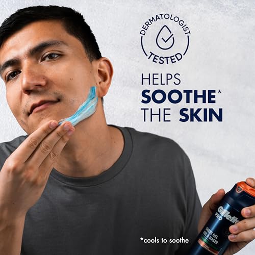 Gillette PRO Shaving Gel For Men Cools To Soothe Skin And Hydrates Facial Hair, TWIN PACK - Total 14oz, ProGlide Sensitive 2 in 1 Shave Gel