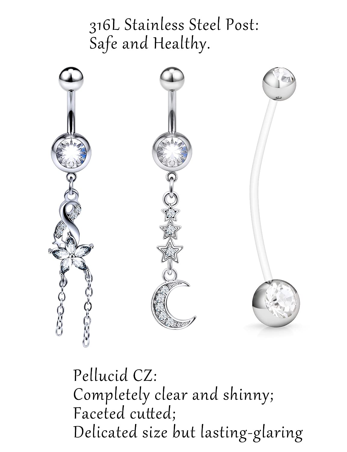 Goerhsjie Belly Button Ring Pregnancy Belly Button Rings Dangle Belly Button Rings Belly Rings Belly Button Rings Belly Ring Belly Button Ring Surgical Steel Belly Piercing Belly Rings for Women