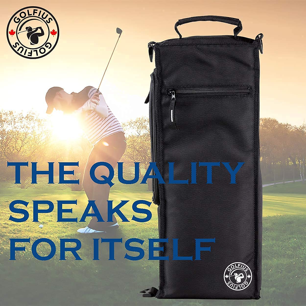 Golfius - Premium Modern Slim Golf Cooler Bag -Soft Insulated Beer Cooler Holds 6 Pack of Cans or 2 Wine Bottles. Golf Necessities, Great for Golfing, Beach Parties, Picnic, Camping, Hiking .(Black)