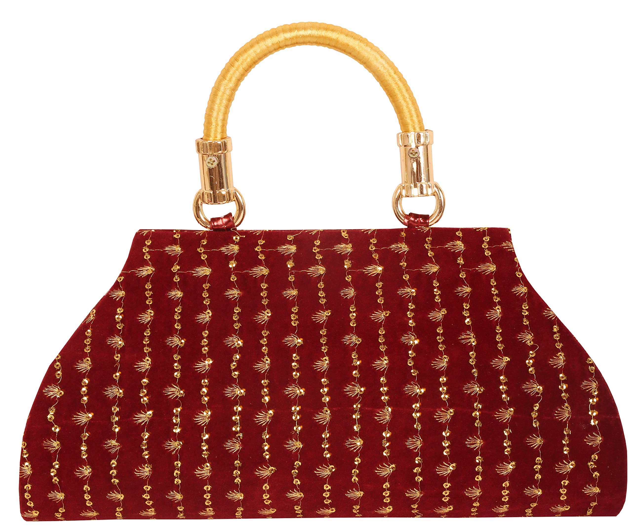 INDTRESOR handcrafted sequin evening purse handbag vintage party wedding gift for women. Maroon Gold