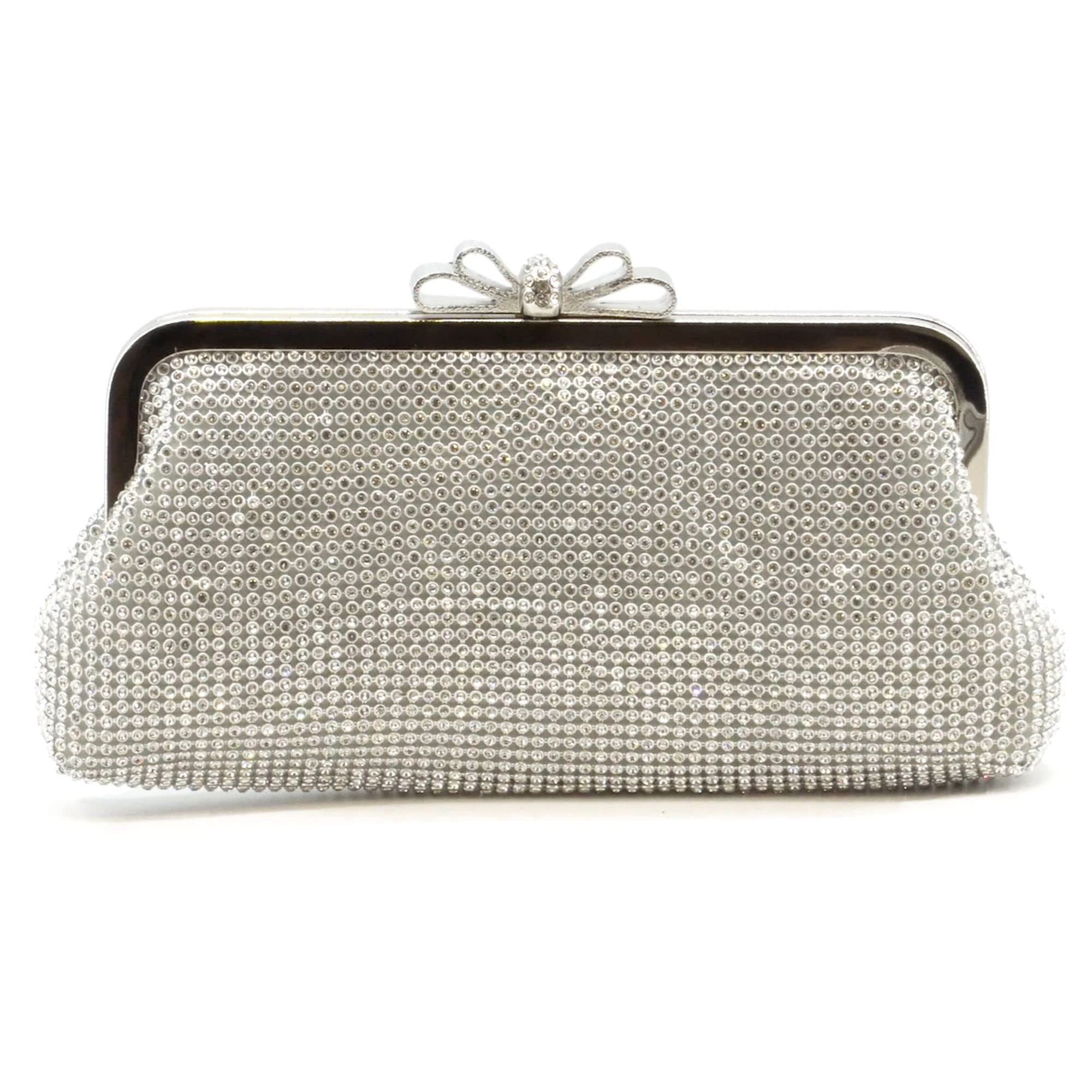 Like Dreams Women Evening Clutch Bag Prom Bling Rhinestone Crossbody Formal Date Night Wedding Purse (Silver)
