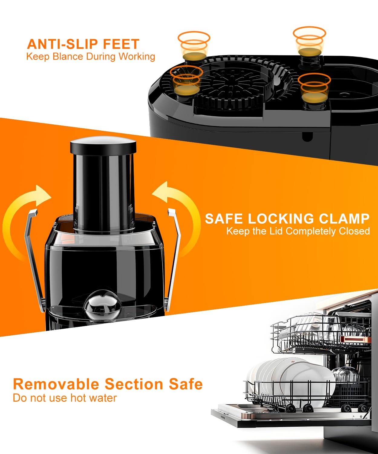 Juicer Machine, 800W Juicer with Larger 3" Feed Chute Full Copper Motor Centrifugal Juicer Dual Speeds, Titanium-Plated Filter, Easy to Clean BPA-Free Black
