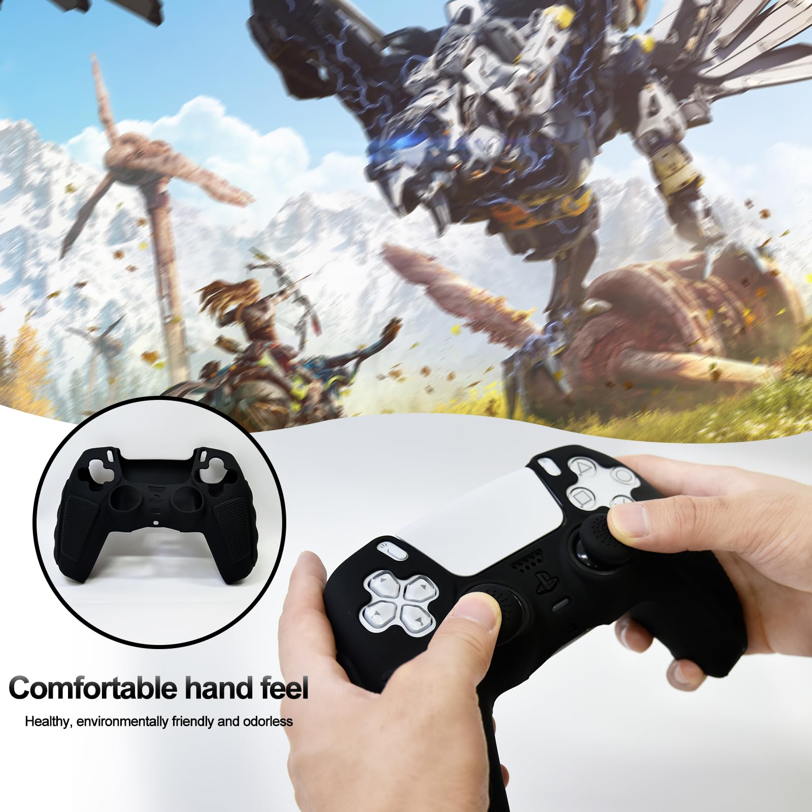 HLRAO Laser Engraved Dragon Silicone Case Skin Case (Radiation) for PS5 Controllers x 1 with Laser Dragon Thumb Grips x 2.
