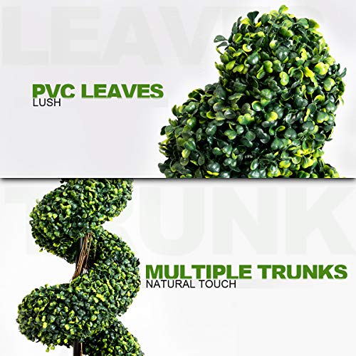 GOPLUS 4 Ft Artificial Boxwood Spiral Topiary Tree, Fake Greenery Plants, Leaves & Cement-Filled Plastic Flower Pot Decorative Trees for Porch Home Office Indoor Outdoor