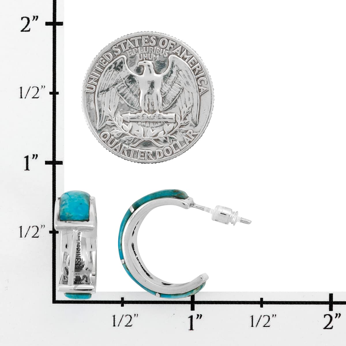 Hoop Turquoise Earrings Sterling Silver 925 Genuine Turquoise & Gemstones (Multi-Gemstones)