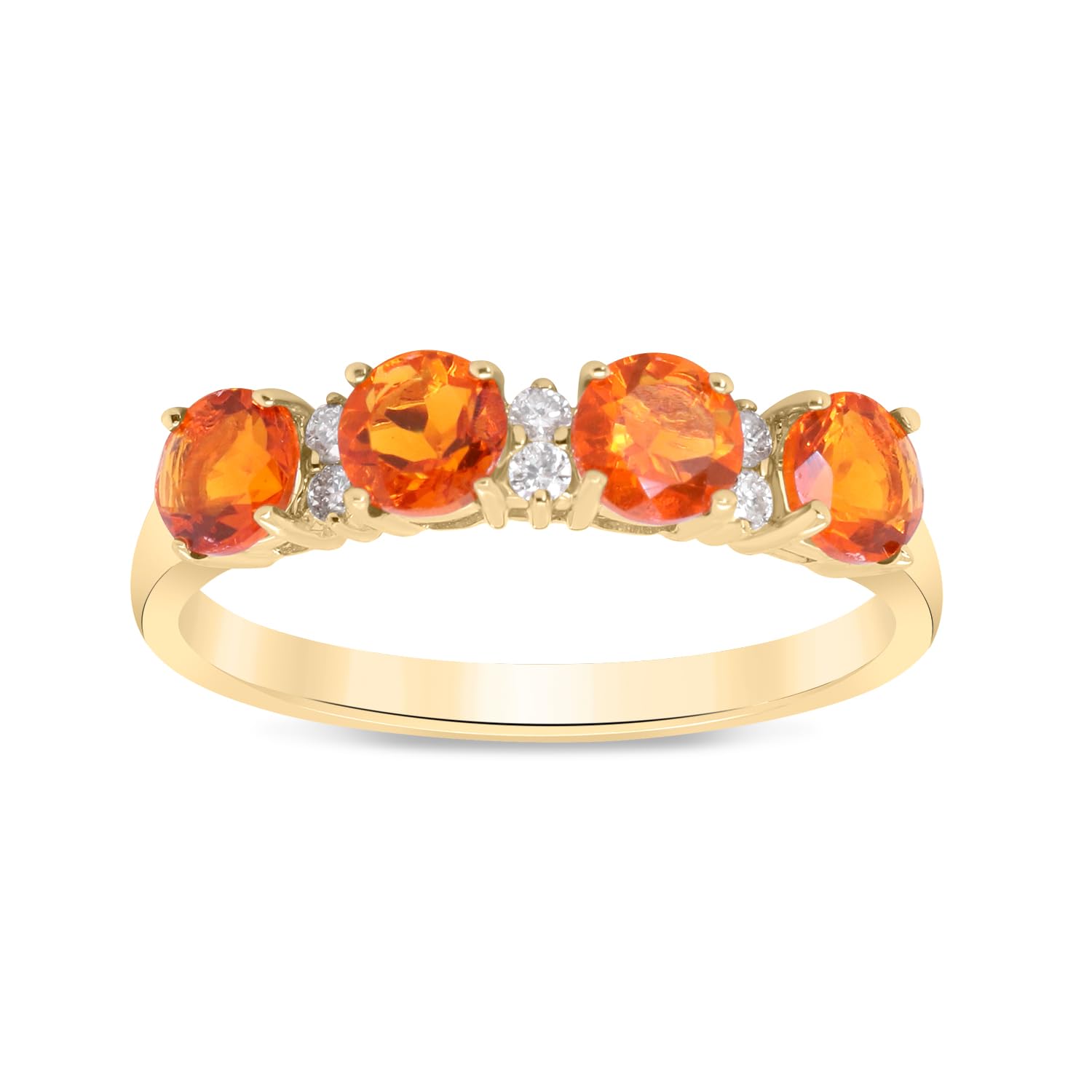 Gin & Grace 14K Yellow Gold Natural Mexican Fire Opal Ring with Diamonds for Women | Ethically, authentically & organically sourced (Round-Cut) Shaped Opal Hand-Crafted Jewelry for her