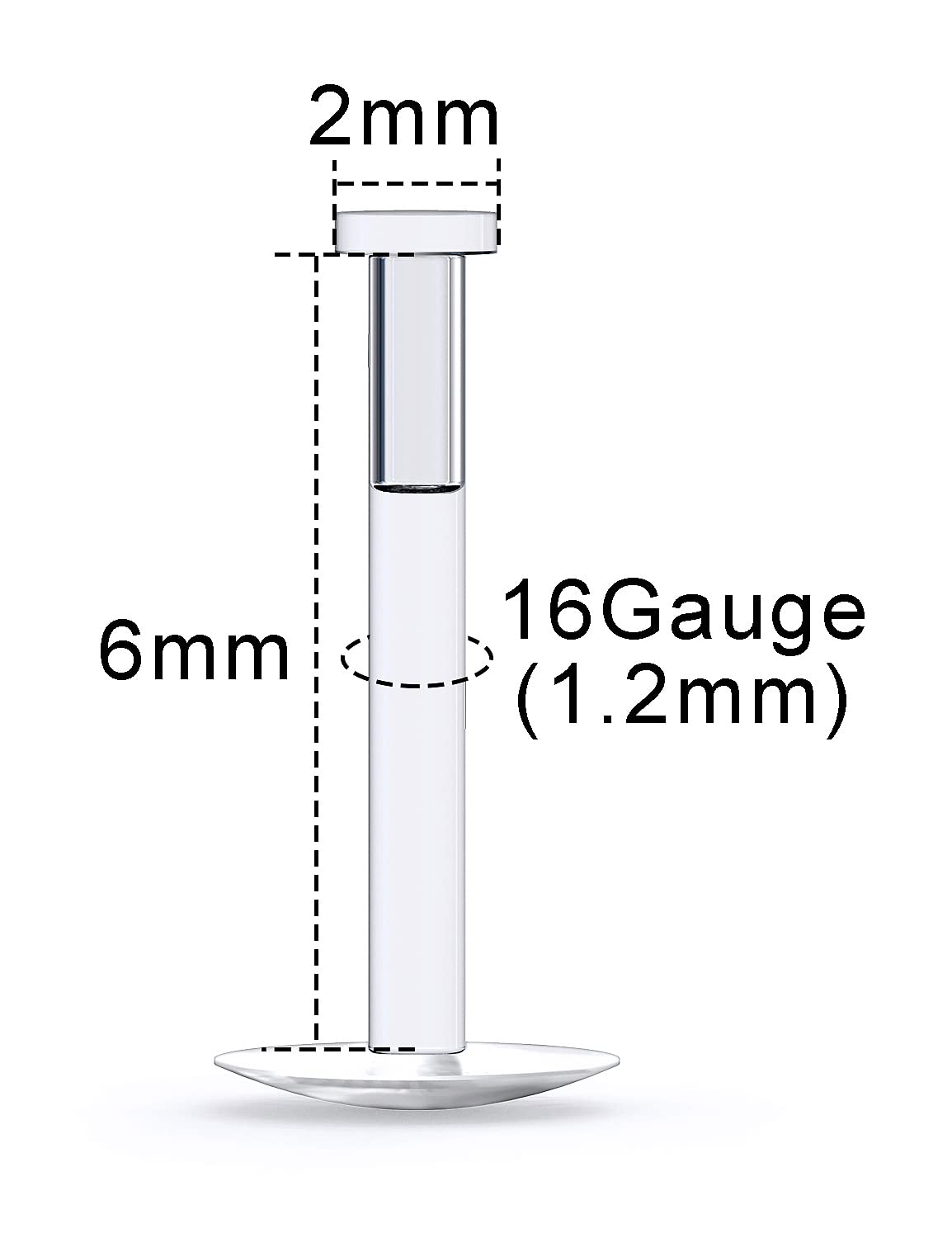 Heienngy 6MM 100PCS 16G Clear Push Top Piercing Retainers 2mm Flat & Ball Top Bioflex Lip Rings Plastic Acrylic Labret Retainer for Women Men 16 Gauge Earrings Studs 6mm 8mm 10mm Bar Length