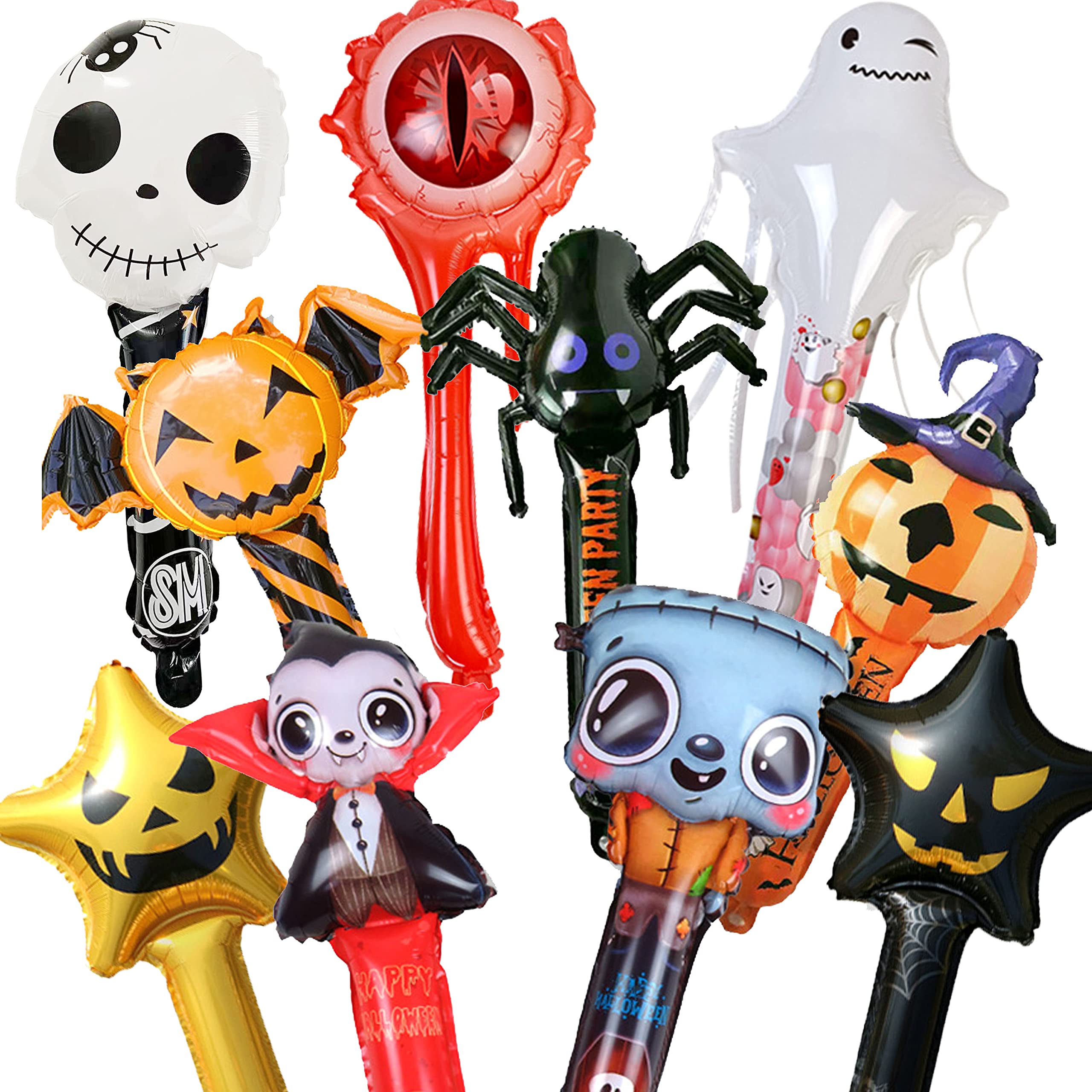 Halloween Inflatables Treats Toys 10pcs For Kids Party Favors Hand Hold Balloon Nightmare Before Christmas Toys Skeleton Spider Pumpkin Vampire Zombie Ghost Bat Outdoor Games Party Supplies